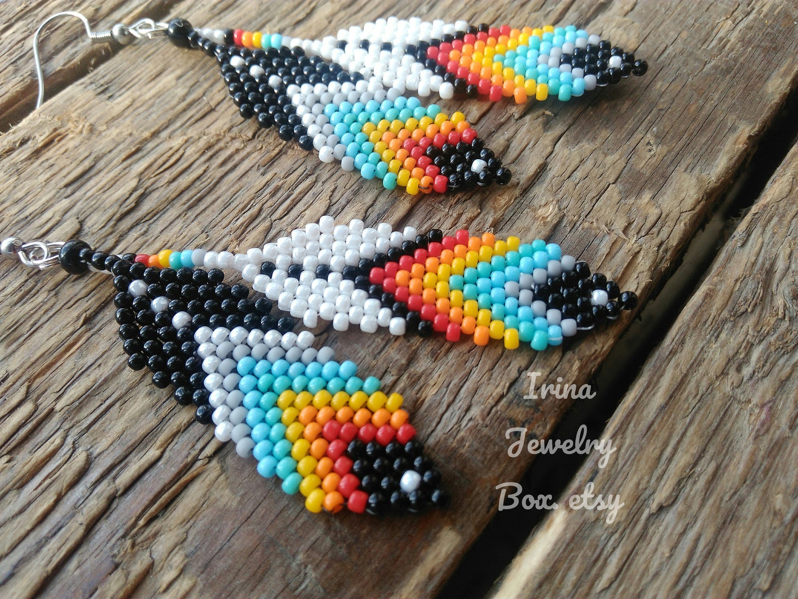 Colorful Feather Seed Bead Earrings,ethnic Beaded Earrings,feather ...