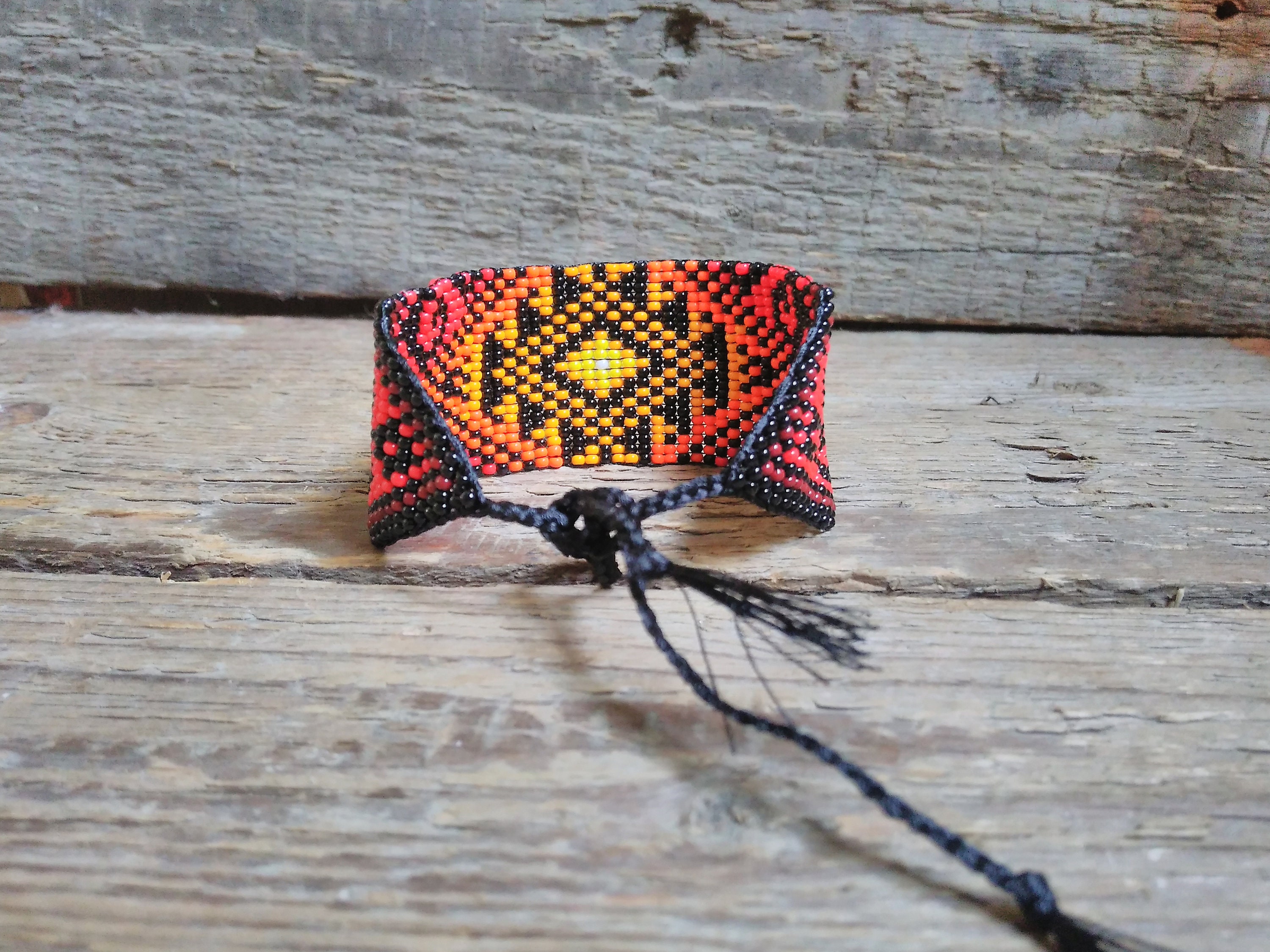 Red Bead Loom Braceletcuff Beaded Braceletgeometric - Etsy
