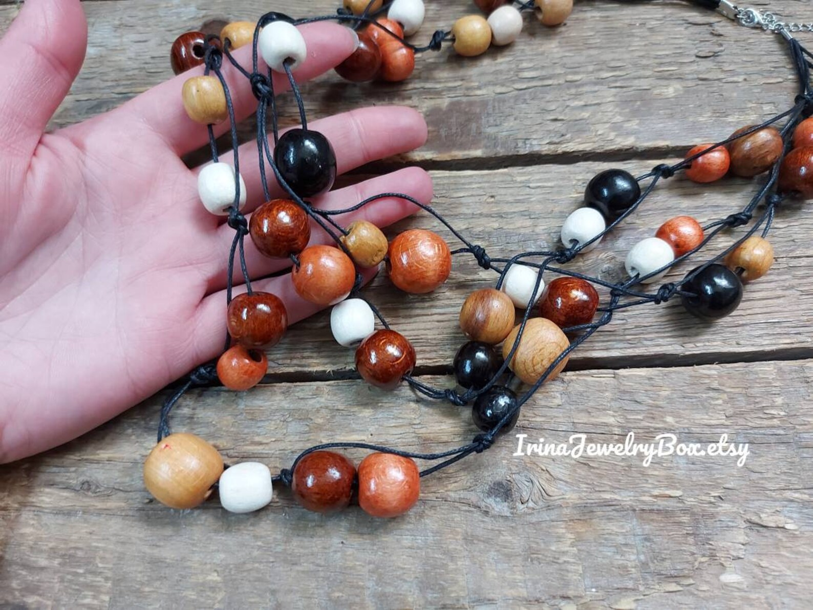 Brown wood beads necklaceWooden necklaceBig bead | Etsy