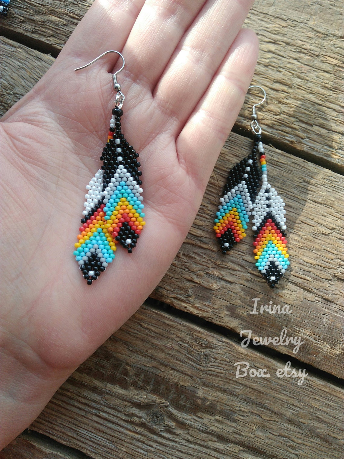 Colorful Feather Seed Bead Earrings,ethnic Beaded Earrings,feather ...