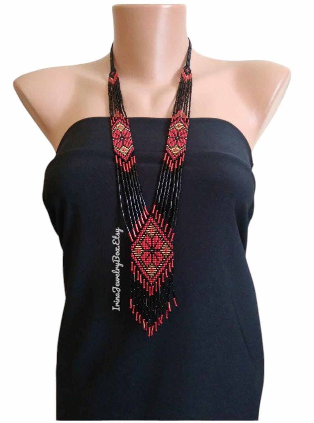 Red & Black Seed Bead Long Necklace: Ethno Style Jewelry - Etsy
