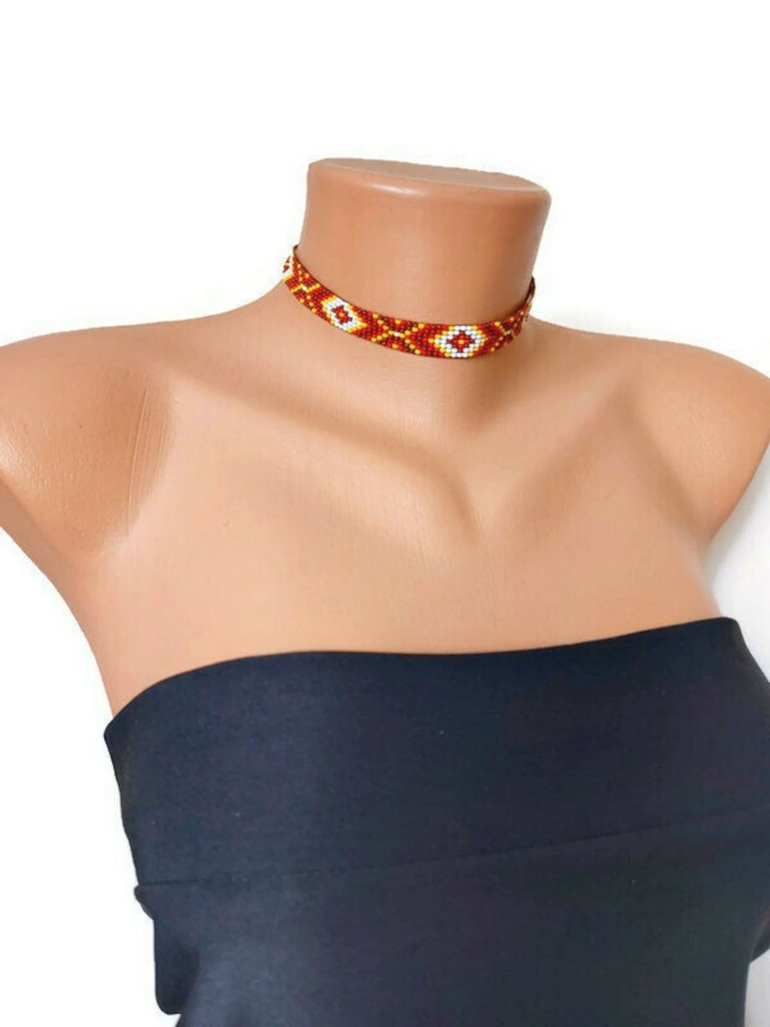 Brown Beaded Choker,bead Loom Choker,choker From Seed Beads in Ethno ...