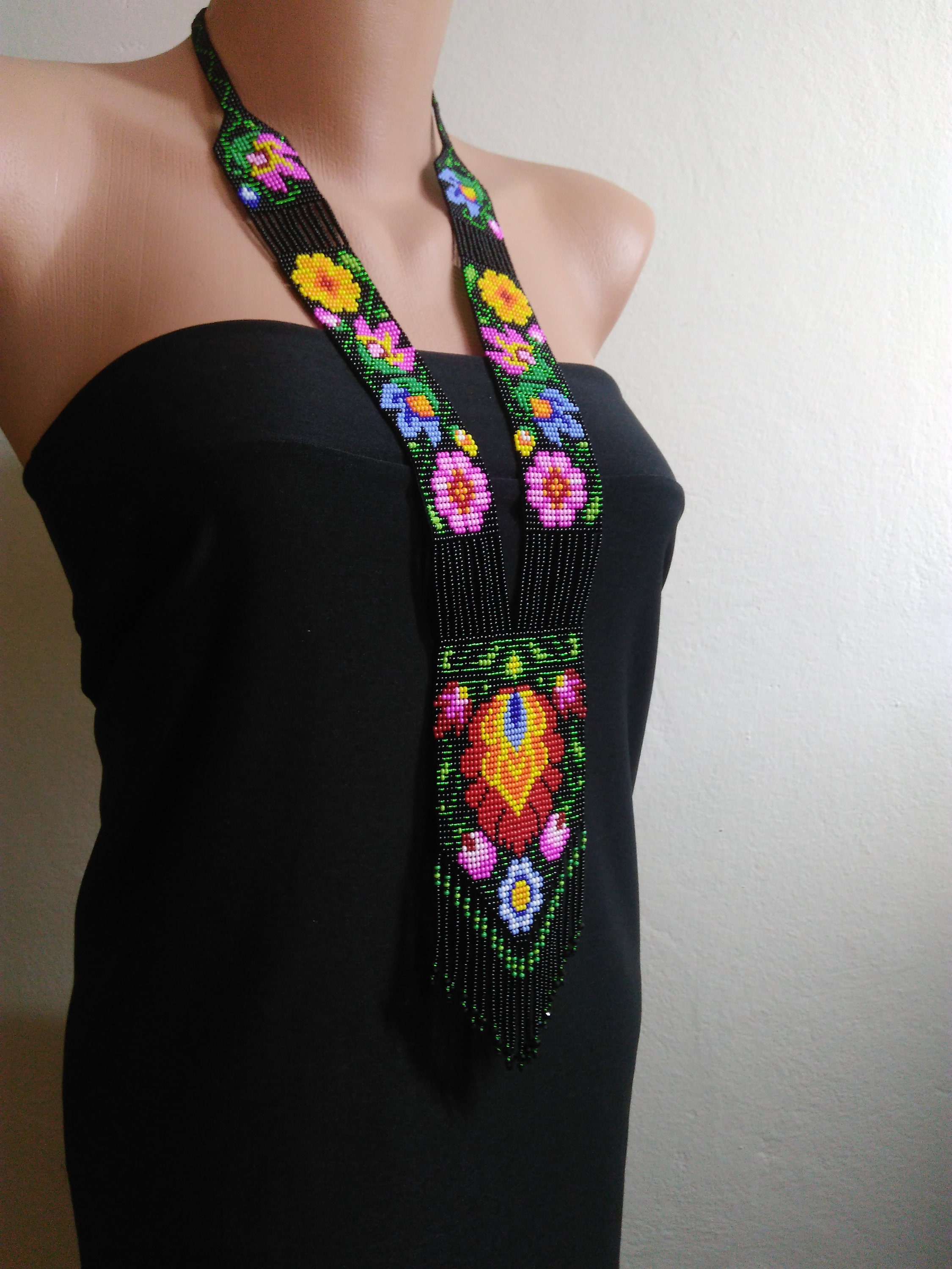 Ethnic Necklace With Flower,mexican Necklace,colorful Beaded Necklaces ...