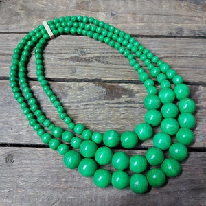 Chunky Green Necklace Statement Bib Necklace Wooden Green Necklace ...