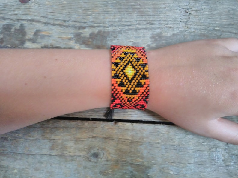 Red Bead Loom Braceletcuff Beaded Braceletgeometric - Etsy