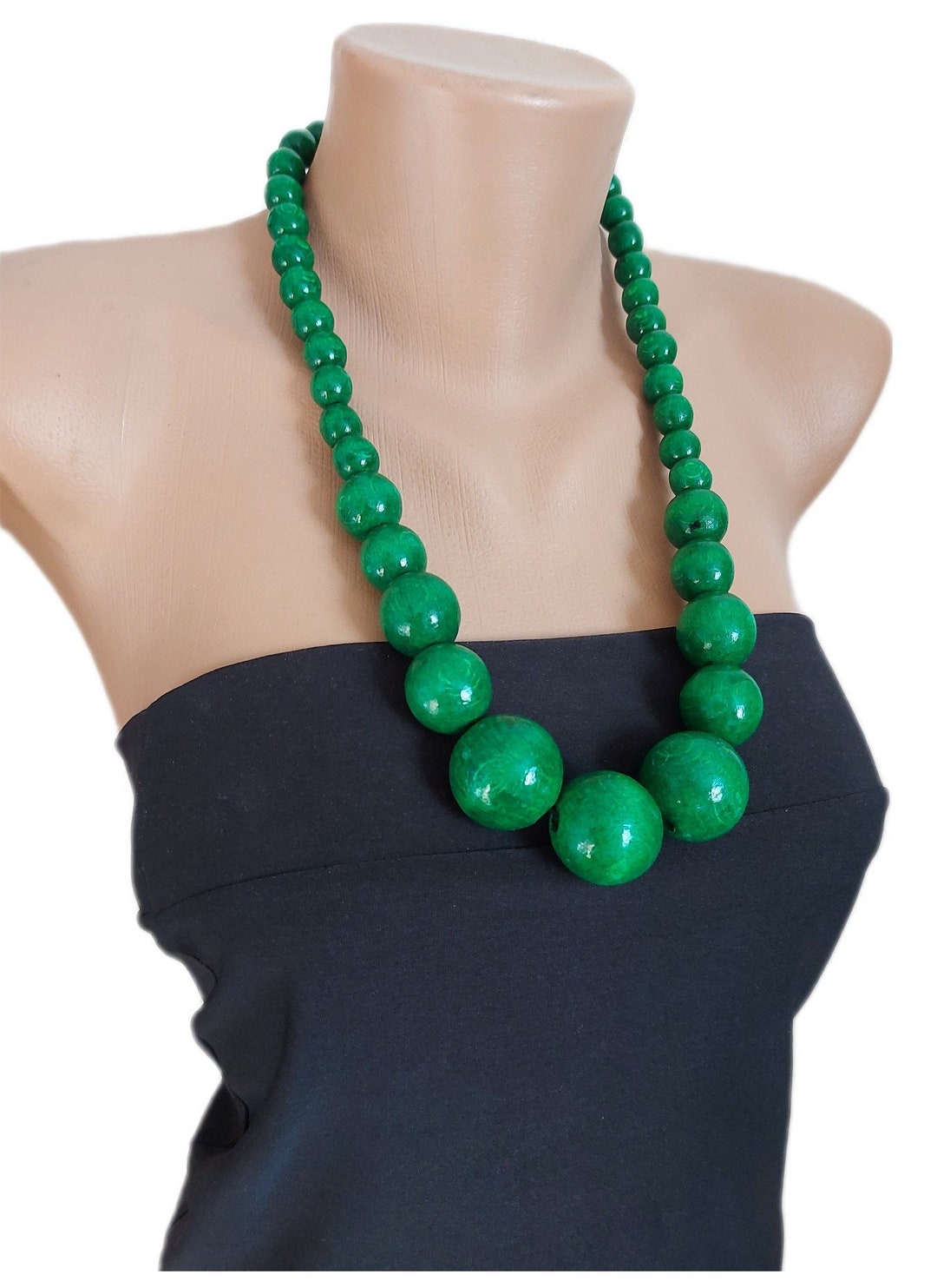 Eco Friendly Wooden Necklace,green Chunky Necklace for Women,wood Bead ...