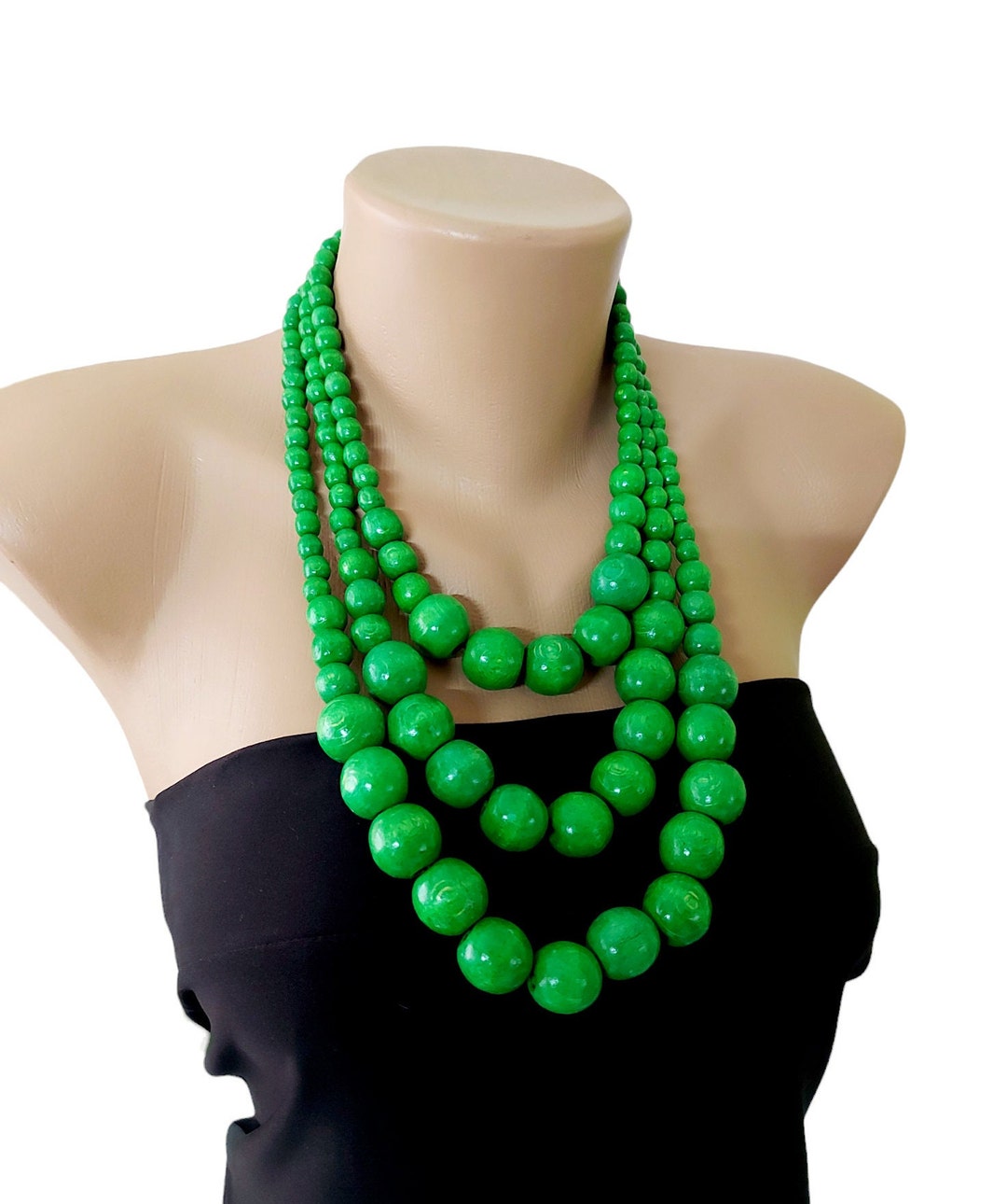 Chunky Green Necklace Statement Bib Necklace Wooden Green Necklace ...