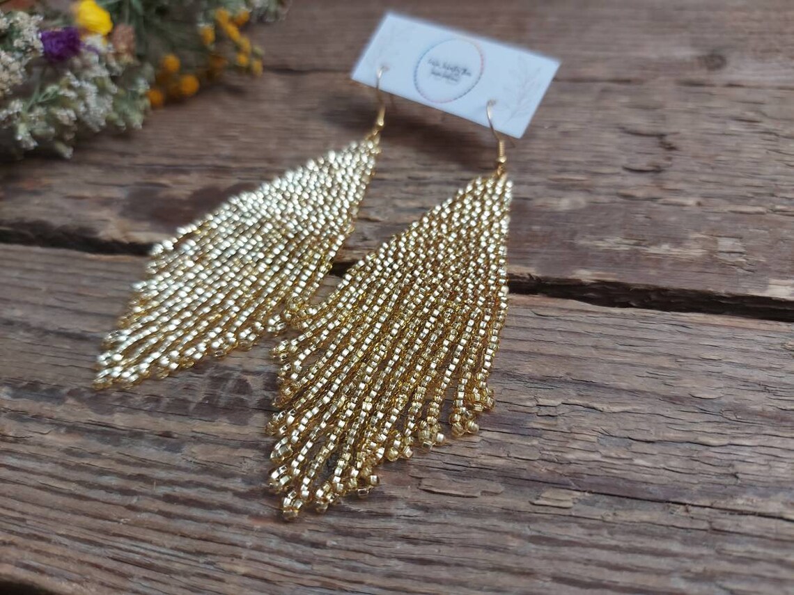 Gold Beaded Earringssparkle Gold Earringsbeads Fringe - Etsy