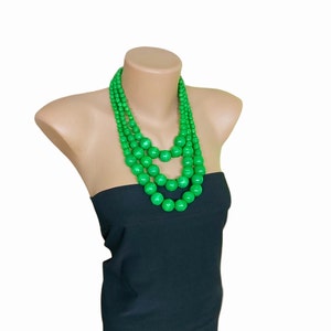 Chunky Green Necklace Statement Bib Necklace Wooden Green Necklace ...