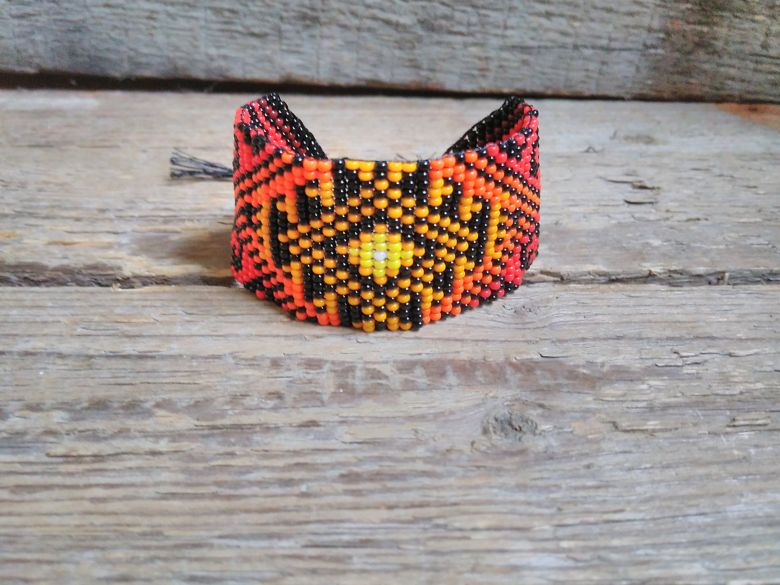 Red Bead Loom Braceletcuff Beaded Braceletgeometric - Etsy