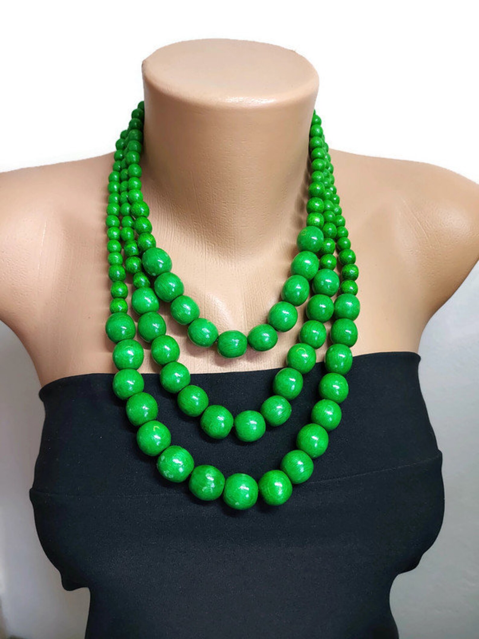Chunky Green Necklace Statement Bib Necklace Wooden Green - Etsy