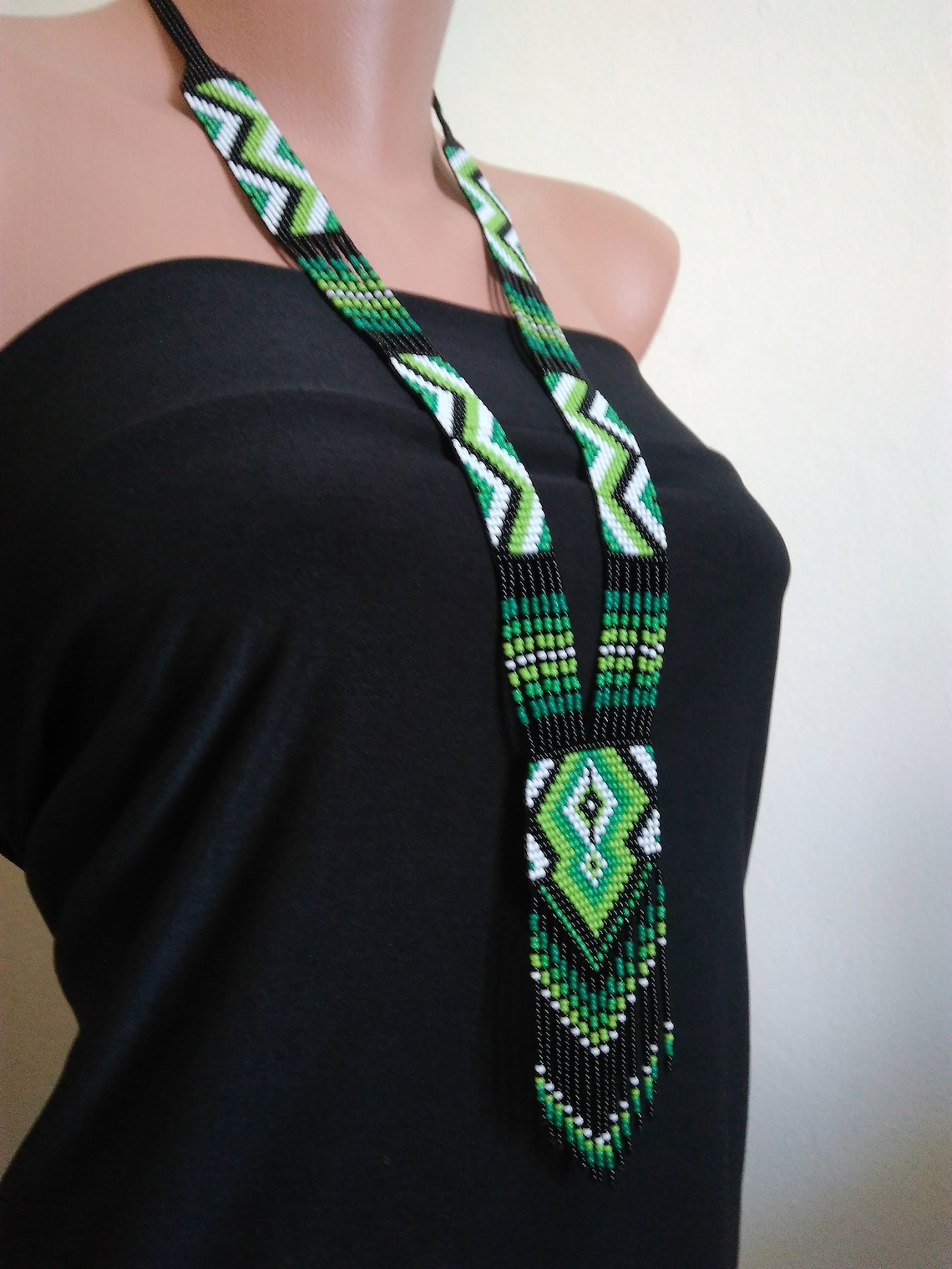 Green Long Seed Bead Necklace Beaded Necklace Bead Loom - Etsy