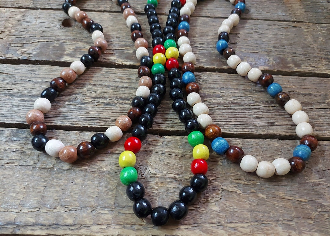 Wooden Necklace, Large Wood Beads Necklace, Rasta Necklace, White ...