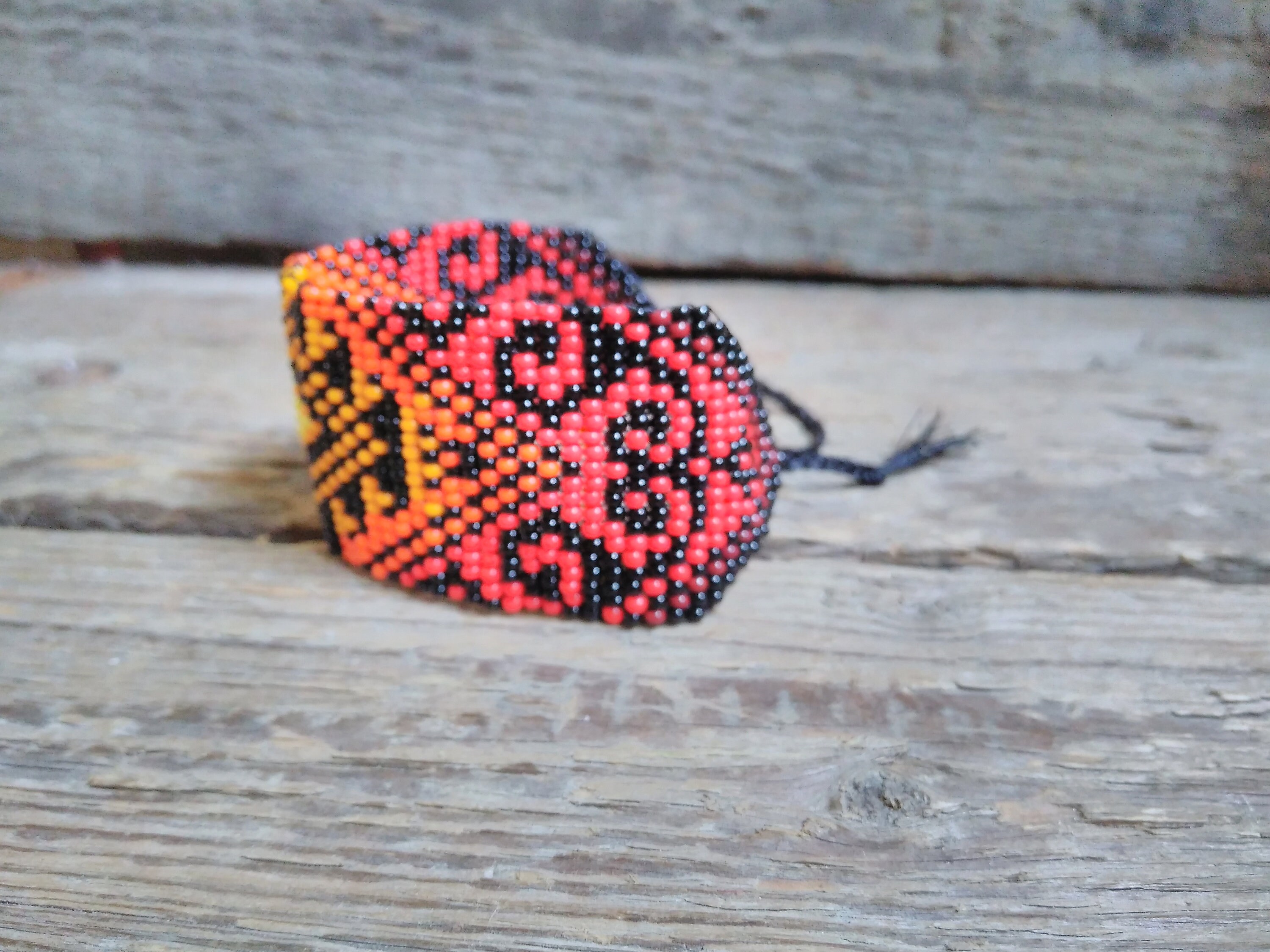 Red Bead Loom Braceletcuff Beaded Braceletgeometric - Etsy