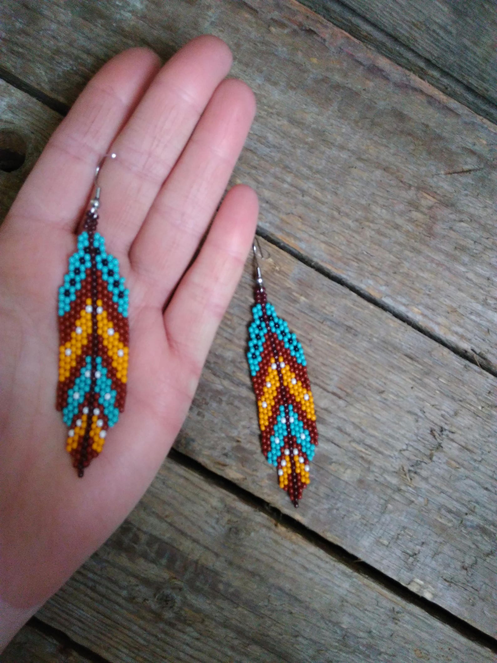 Feather Beaded Earrings Ethno Style Earrings Dangling - Etsy