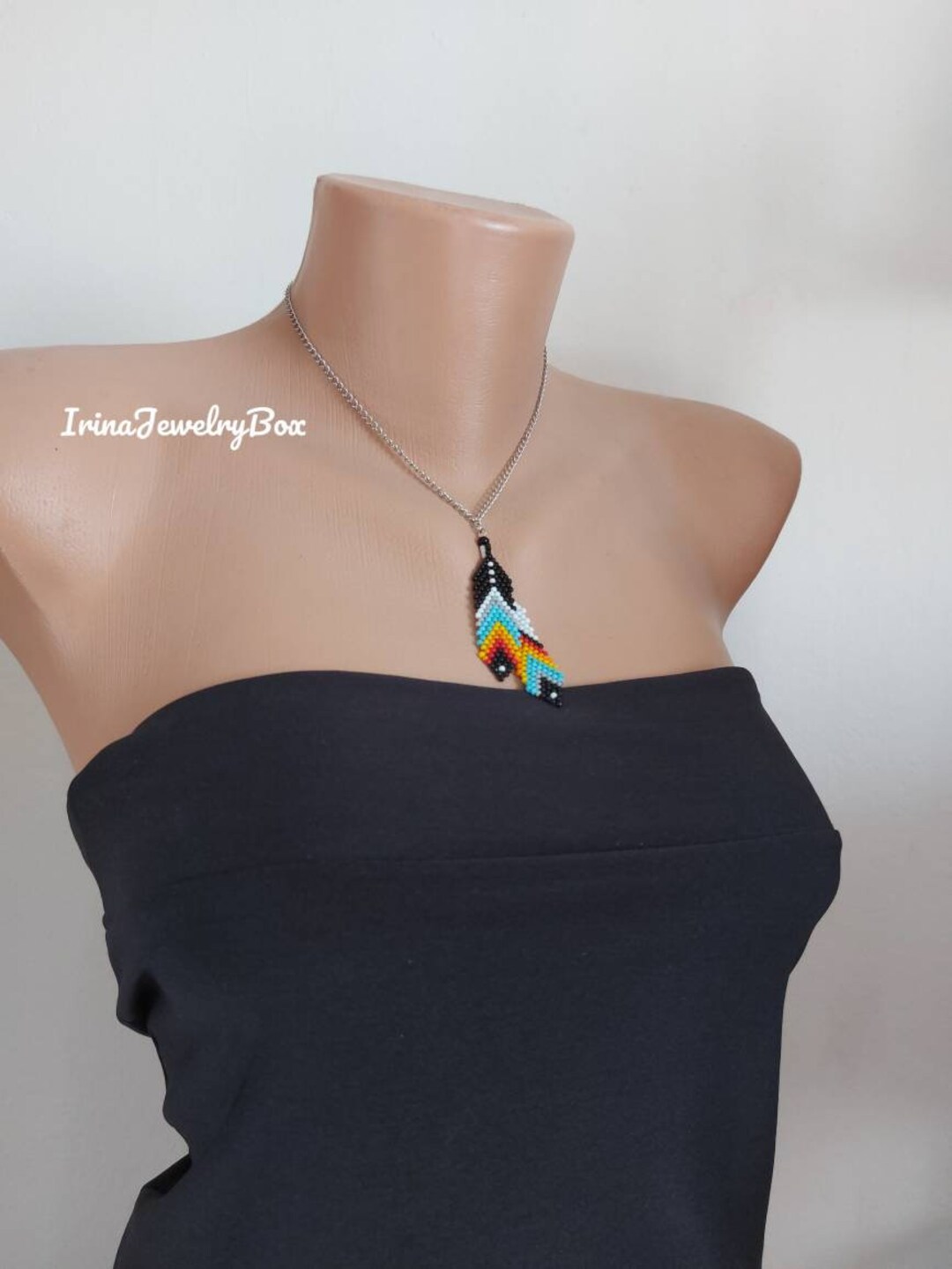 Colorful Feather Beaded Pendant, Native American Style Necklace ...