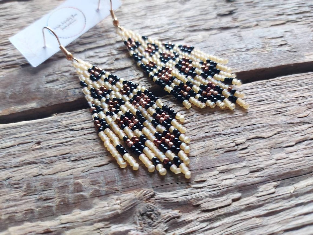 Leopard Print Seed Bead Earrings: Handmade Fringe Jewelry - Etsy