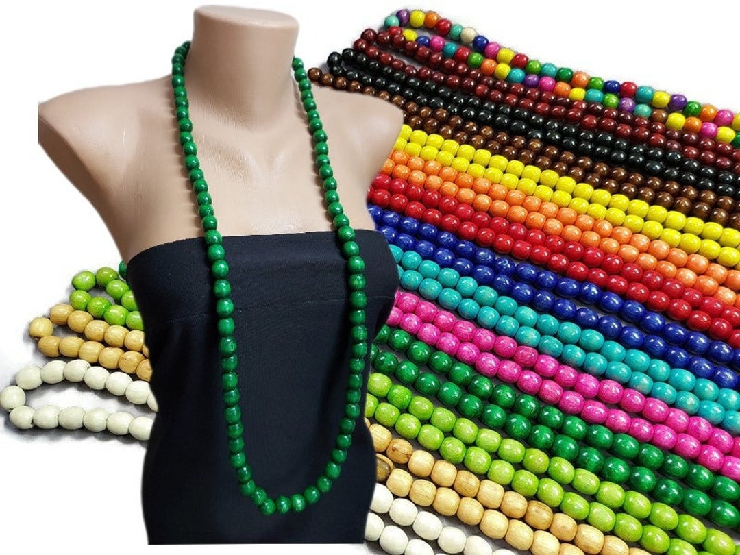 15 Colors! Long Beaded Necklace, Wooden Necklace, Large Wood Beads ...