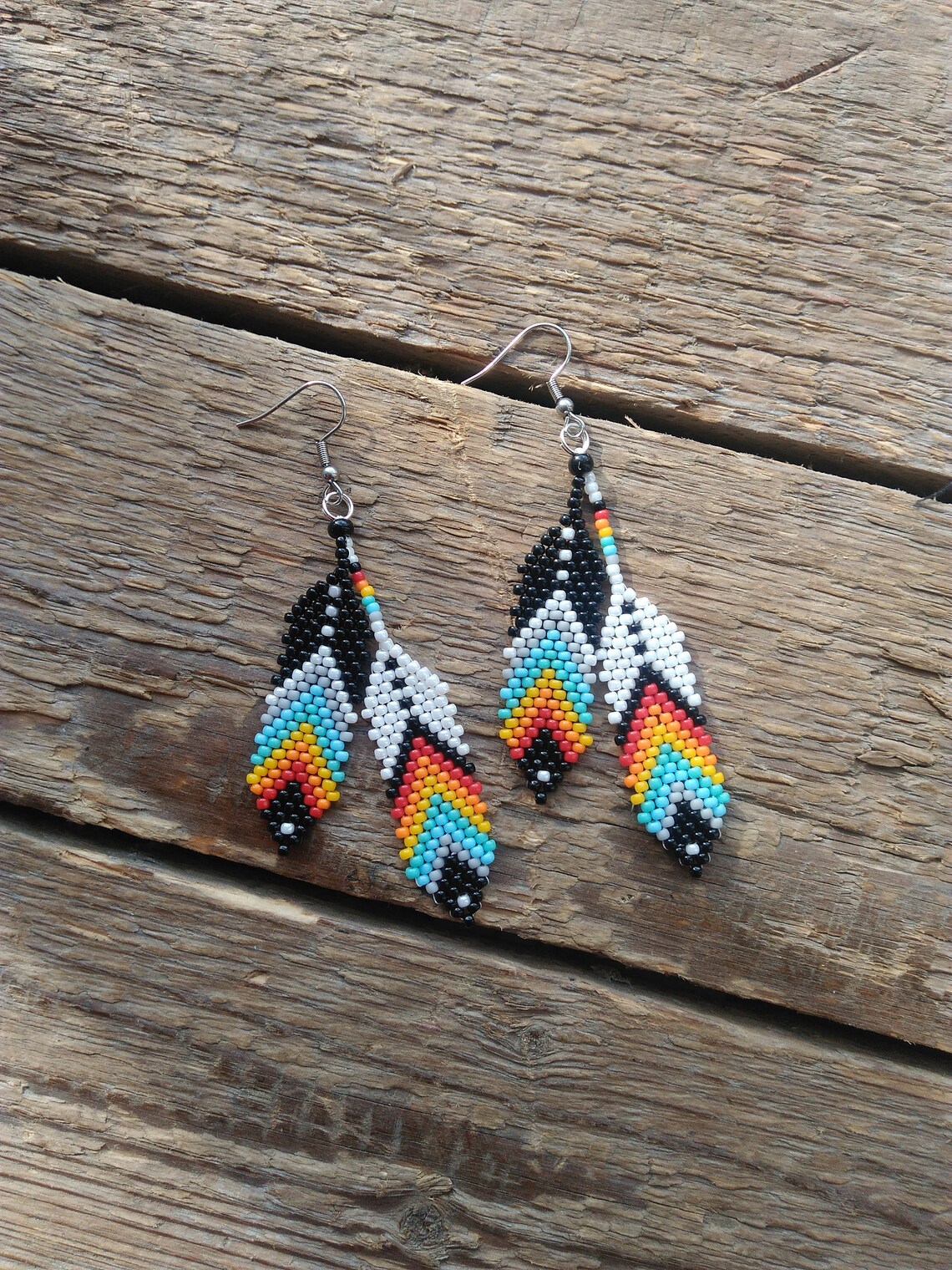 Colorful Feather Seed Bead Earrings,ethnic Beaded Earrings,feather ...