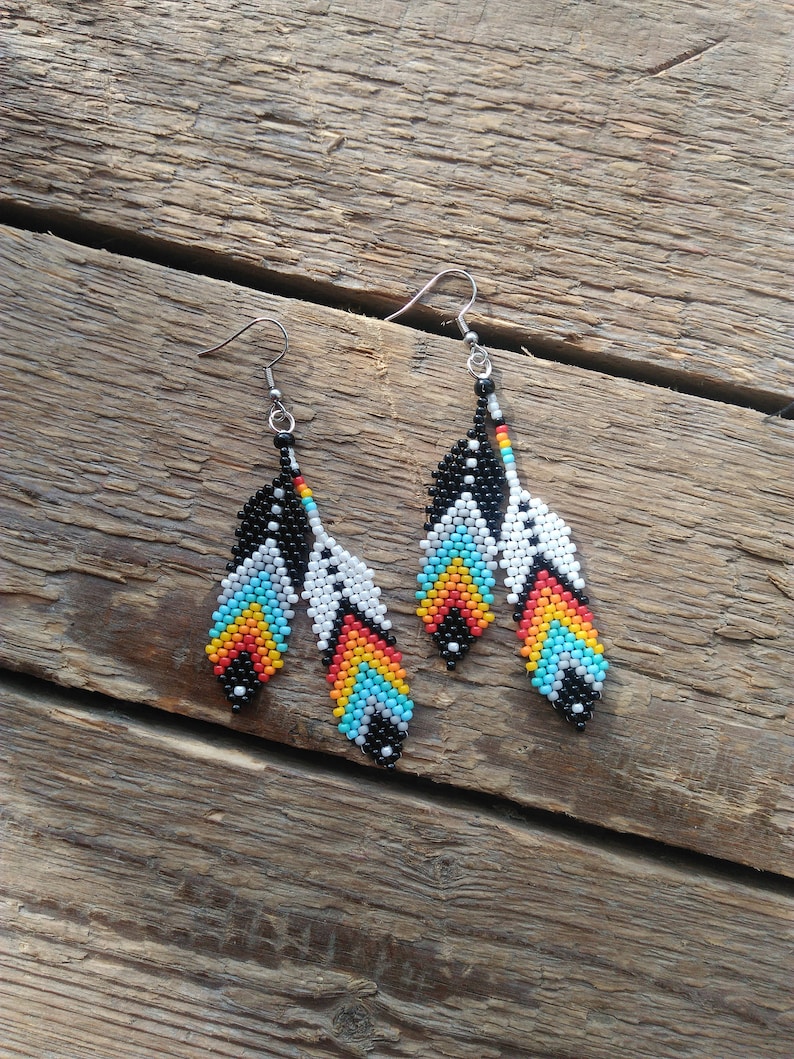 Colorful Feather Seed Bead Earrings,ethnic Beaded Earrings,feather ...