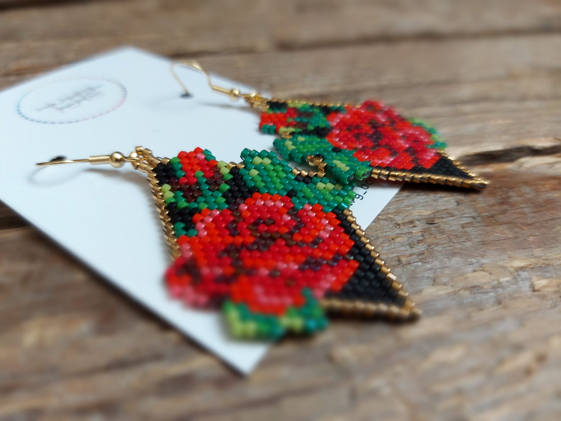 Red rose earrings from tiny beadsRed beaded | Etsy