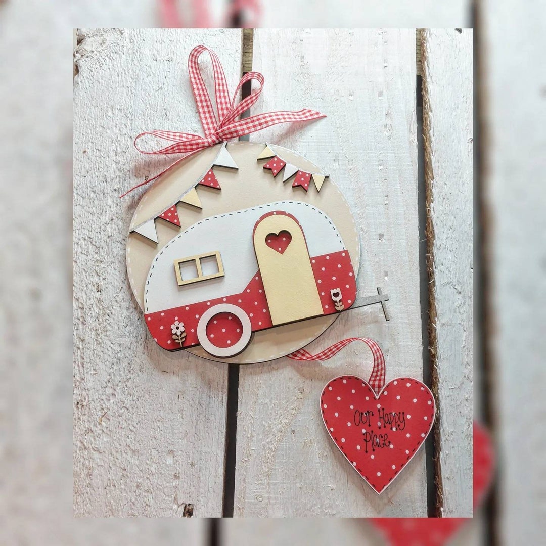 Caravan Wall Plaque Hand-painted With Polka Dot Bunting. - Etsy