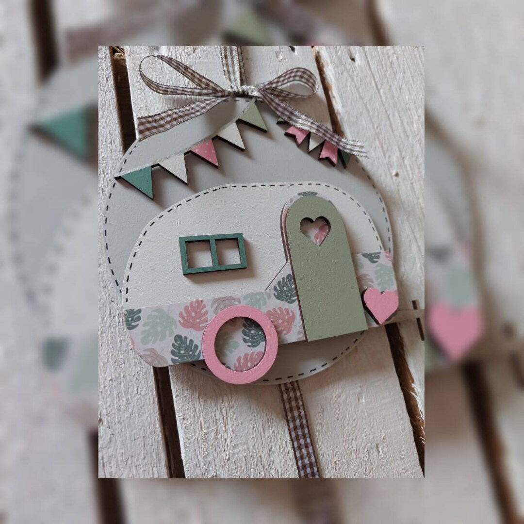 Vintage caravan wooden sign with floral print and pretty bunting ...