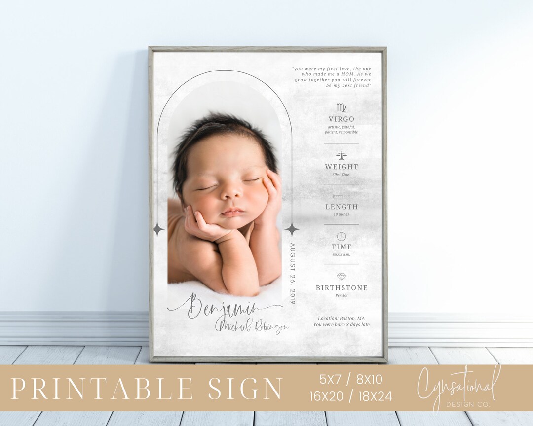 Birth Announcement Print Watercolor Birth Sign Newborn Baby - Etsy