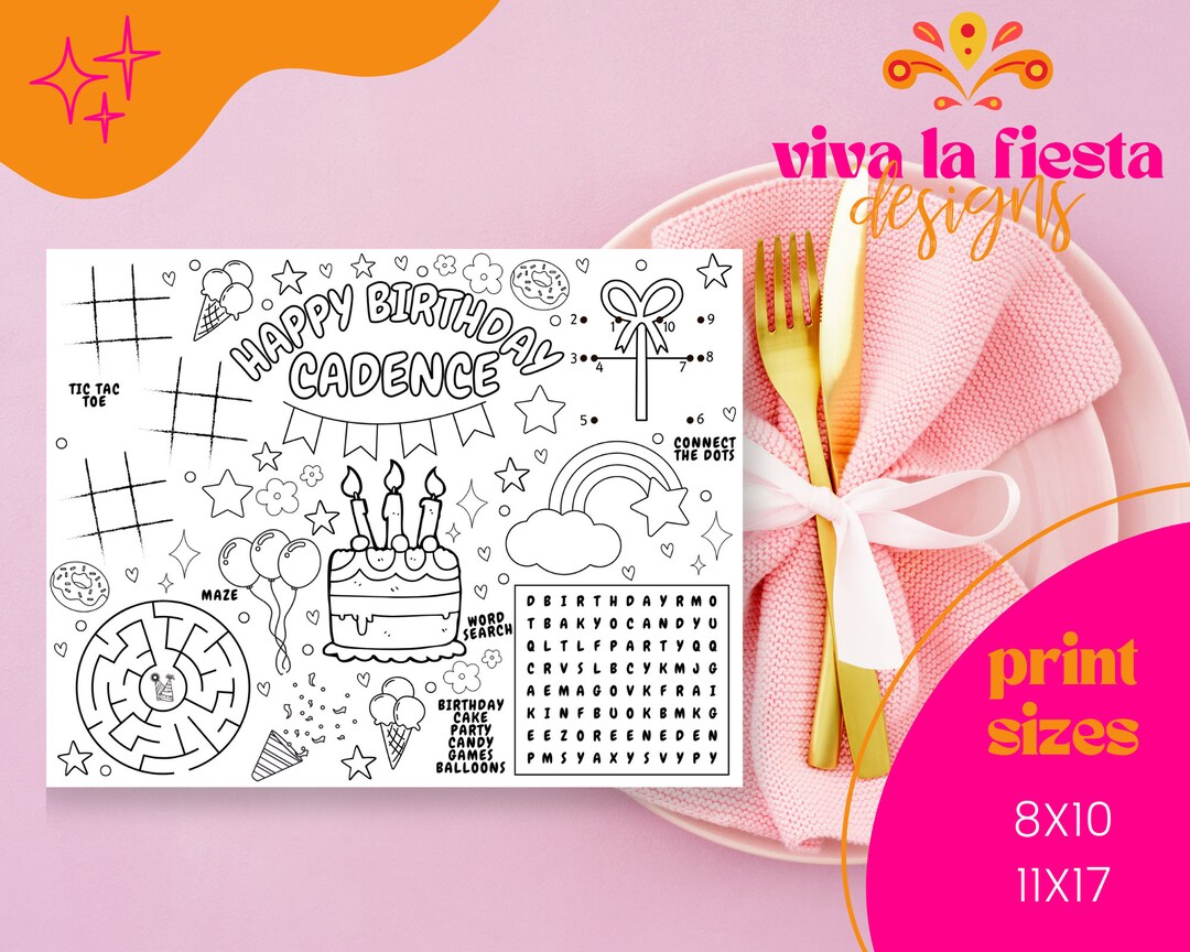 Personalized Birthday Coloring Placemat – Printable Kids Party Activity ...