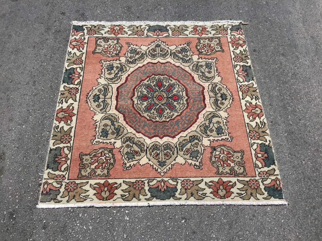 Mirror Design Area Rug, Vintage Rug, 3x3.1 Ft, Entryway Halway Rug ...
