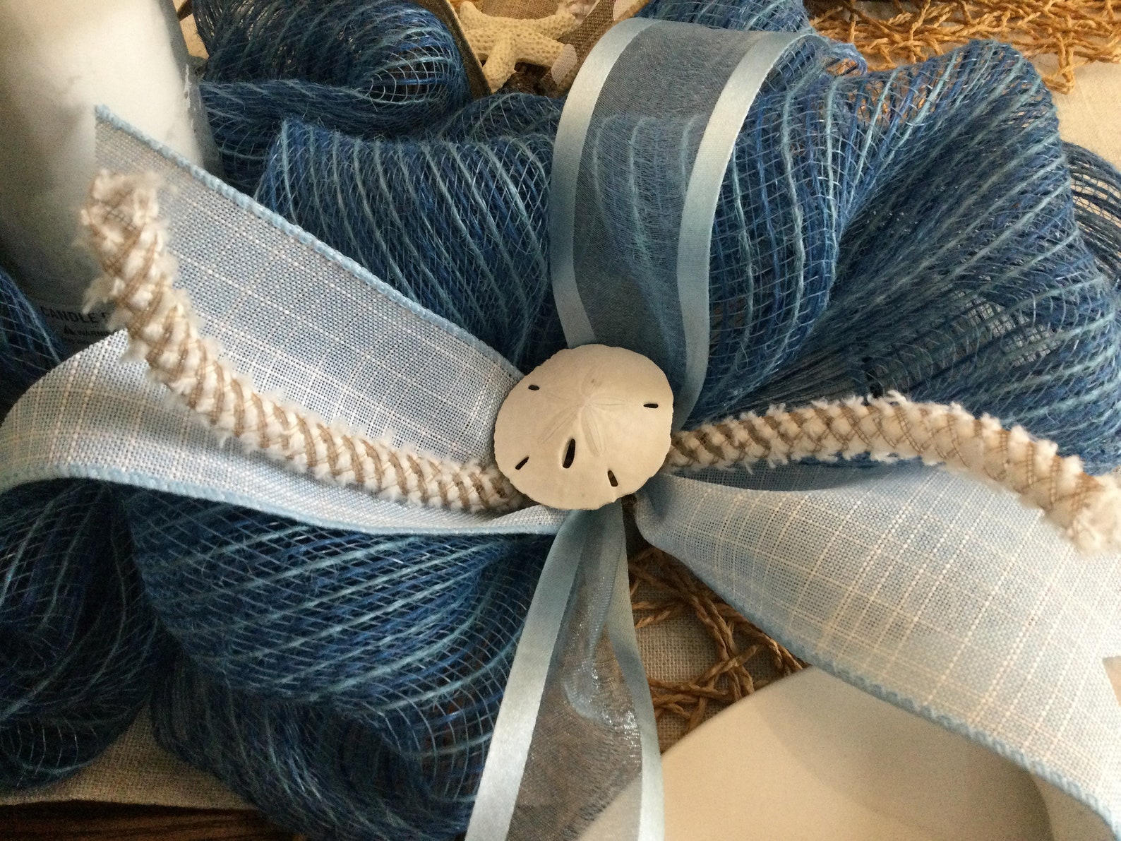 Blue Burlap Table Centerpiece Coastal Centerpiece Farmhouse - Etsy