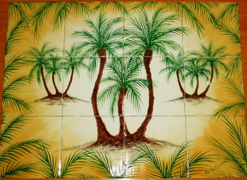 Palm Tree Ceramic Tile Murals and Tumbled Marble Murals | Etsy