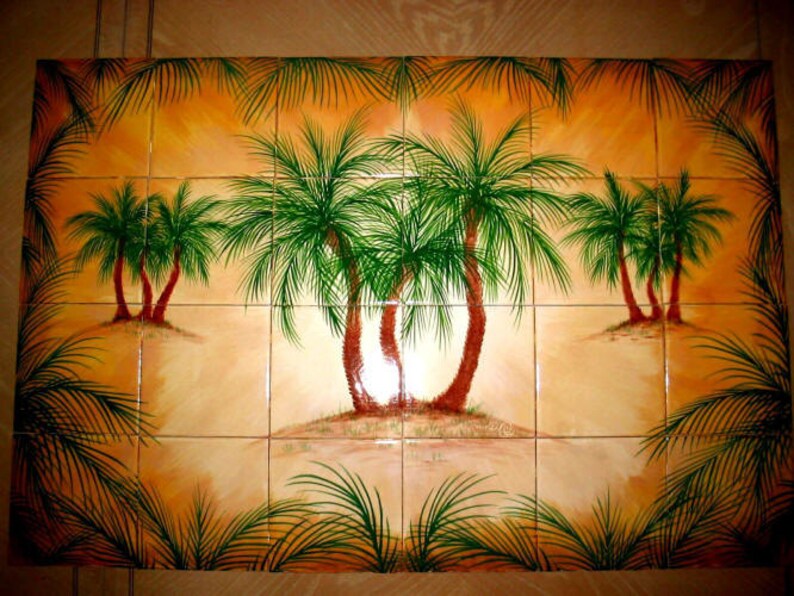 Palm Tree Ceramic Tile Murals and Tumbled Marble Murals | Etsy