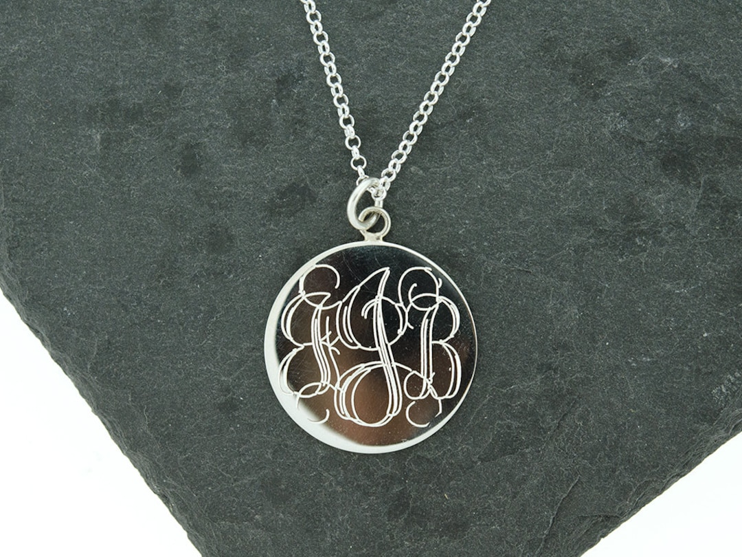 925 Sterling Silver Large Round Circle Monogram Disc Necklace ...