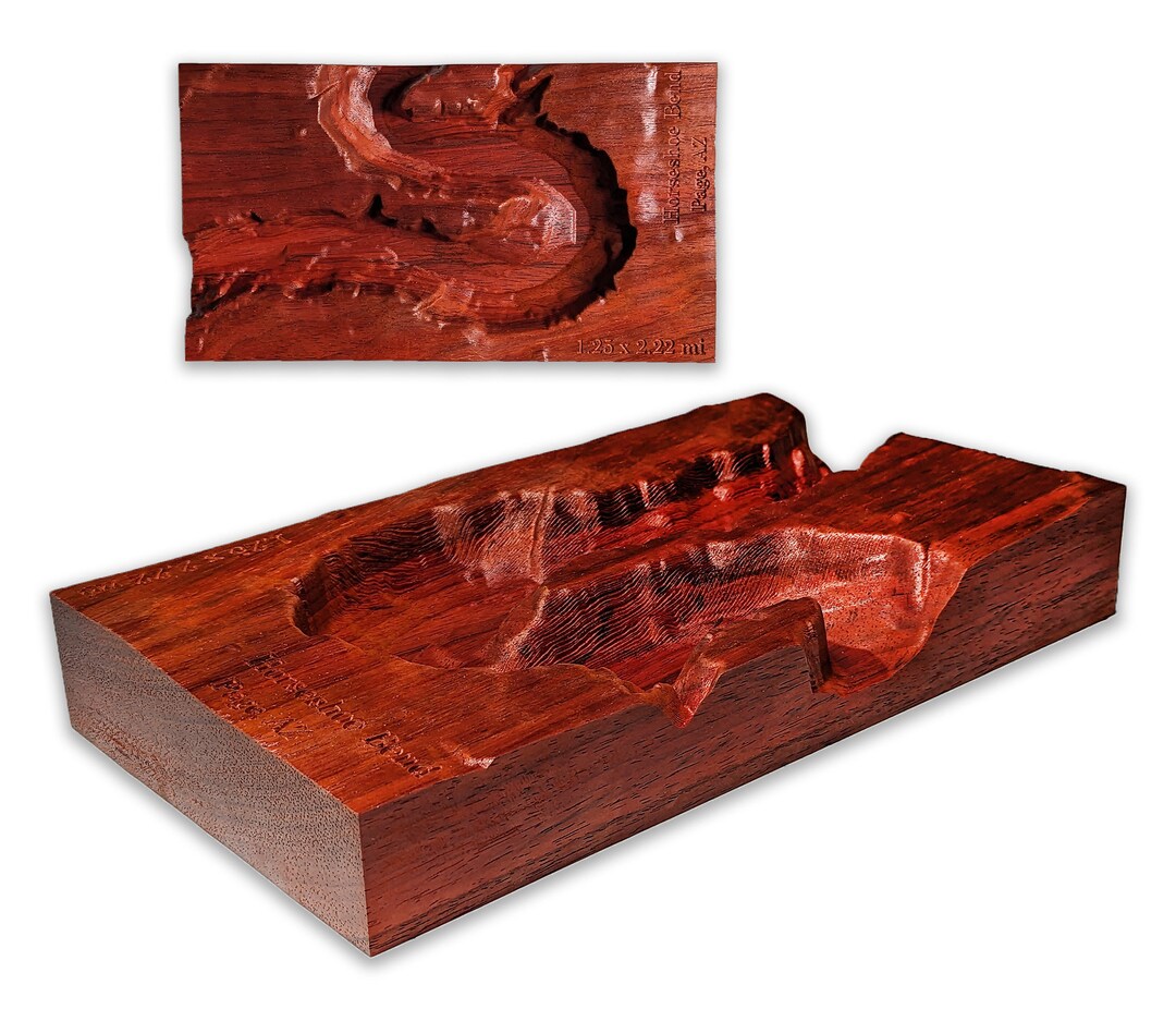 Authentic 3D Carved Scale Model of Horseshoe Bend in Rich Padauk Wood ...