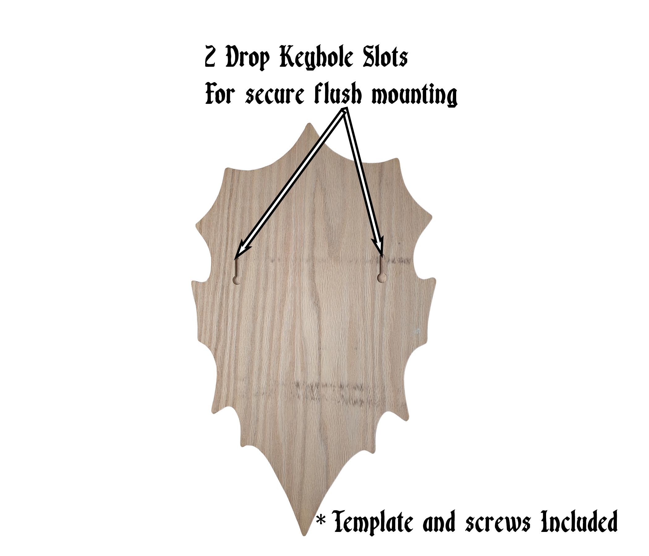 Solid Red Oak Shield Plaque With Jagged Edge & 7″-39″ Heights, Keyhole ...