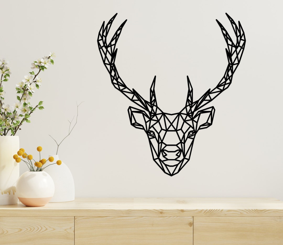Geometric Deer (buck) Head, Gloss Black Finish, Modern Eco Friendly ...