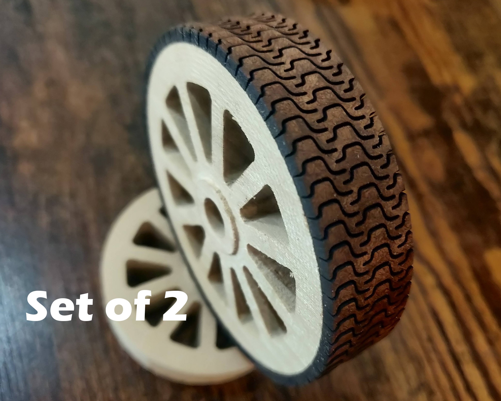 Wooden Wheels With Tread (set of 2) - Model Car Wheels, Craft Supplies ...
