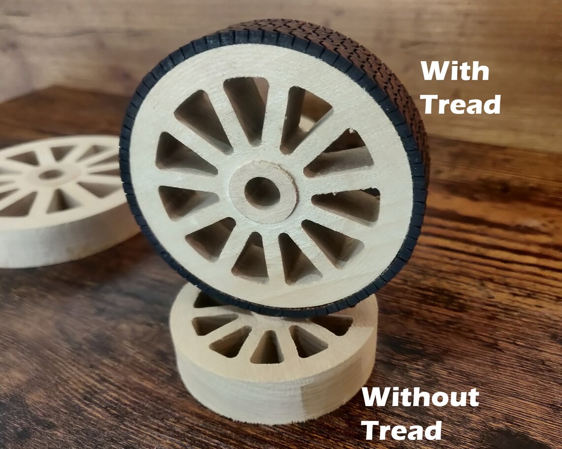 Wooden Wheels With Tread (set of 2) - Model Car Wheels, Craft Supplies ...