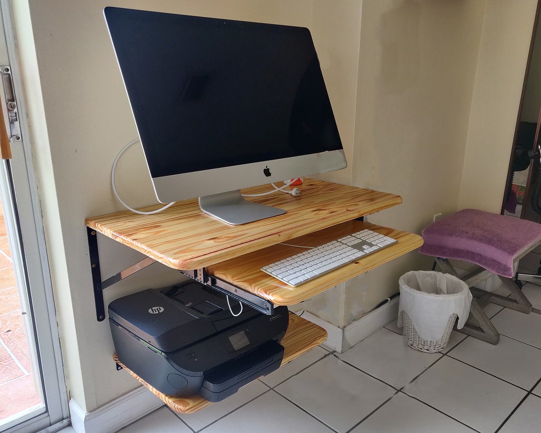 Minimalist floating desk, wood desk, desk with keyboard tray and ...