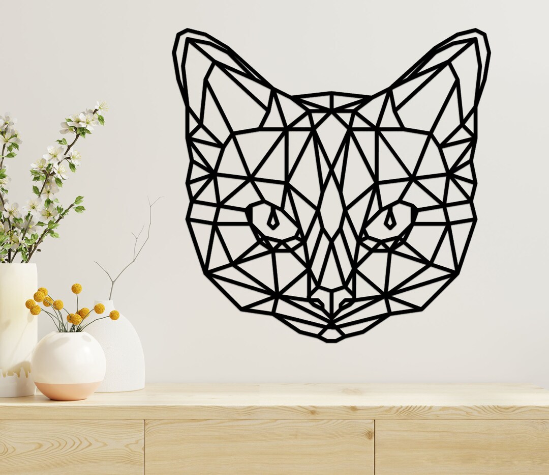 Geometric Cat Head, Gloss Black Finish, Modern Eco Friendly Design - Etsy