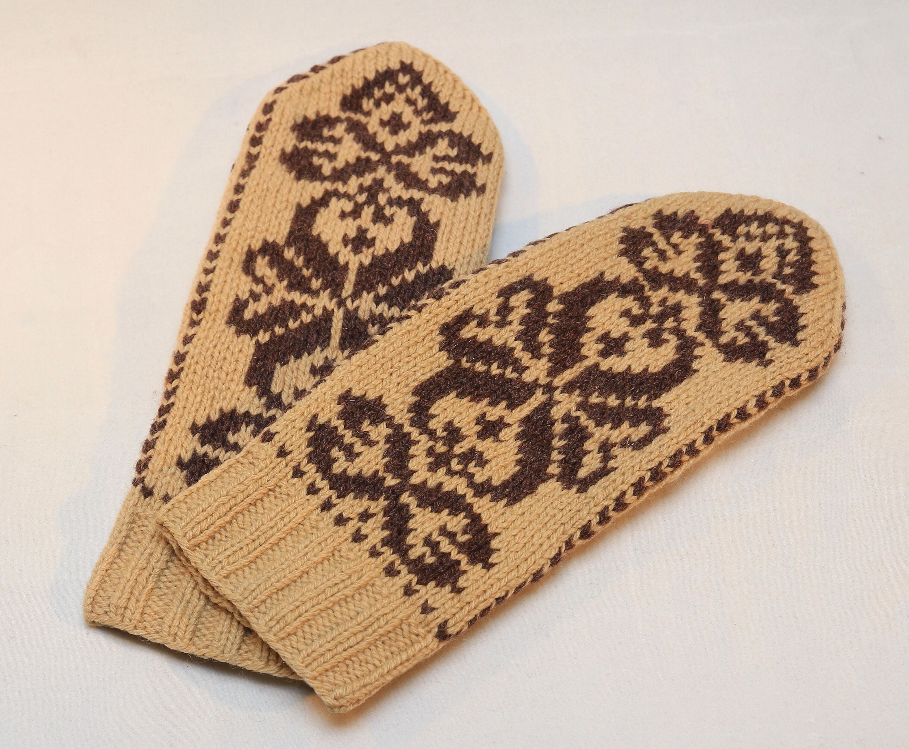 Hand Knitted Wool Mittens With Cuff Knit Wool Gloves Wool Mittens ...