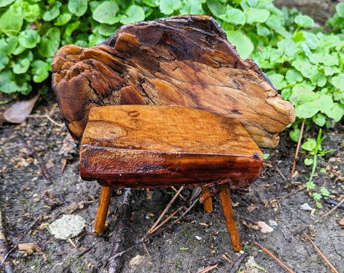 Curved Fairy Garden Bench With Live Edge Gnome Bench Handcrafted of ...