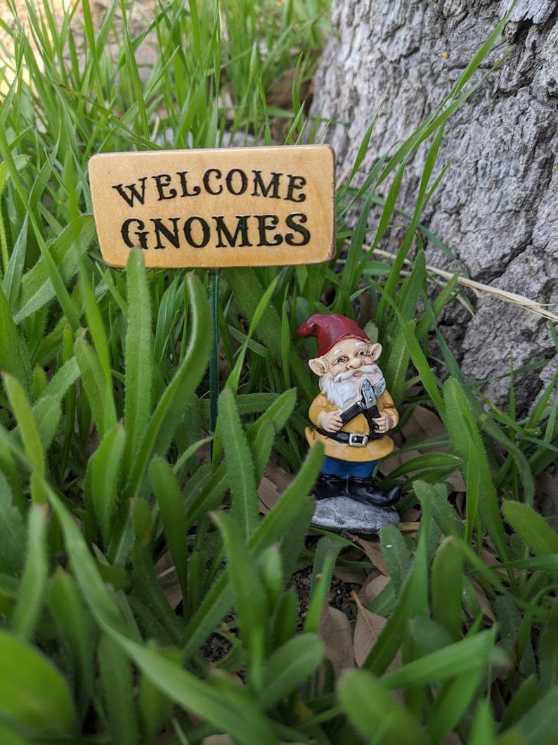 Welcome Gnomes Sign Outdoor Gnome Garden Miniature Sign Wood | Etsy
