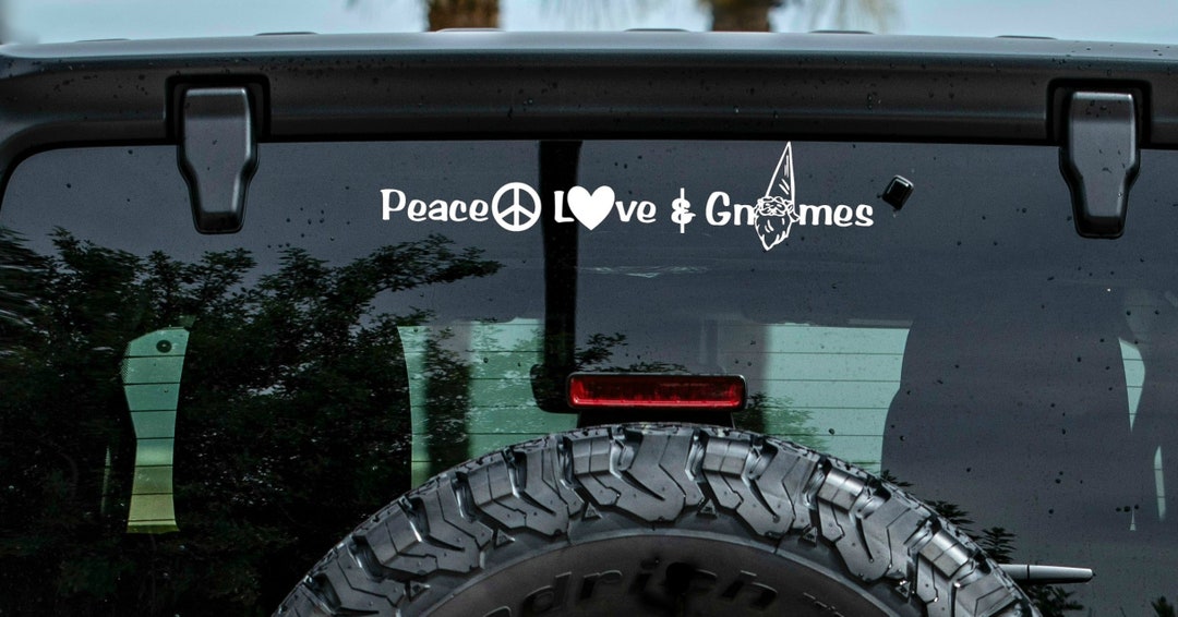 Peace Love and Gnomes Vinyl Sticker, Gnome Car Decal - Etsy
