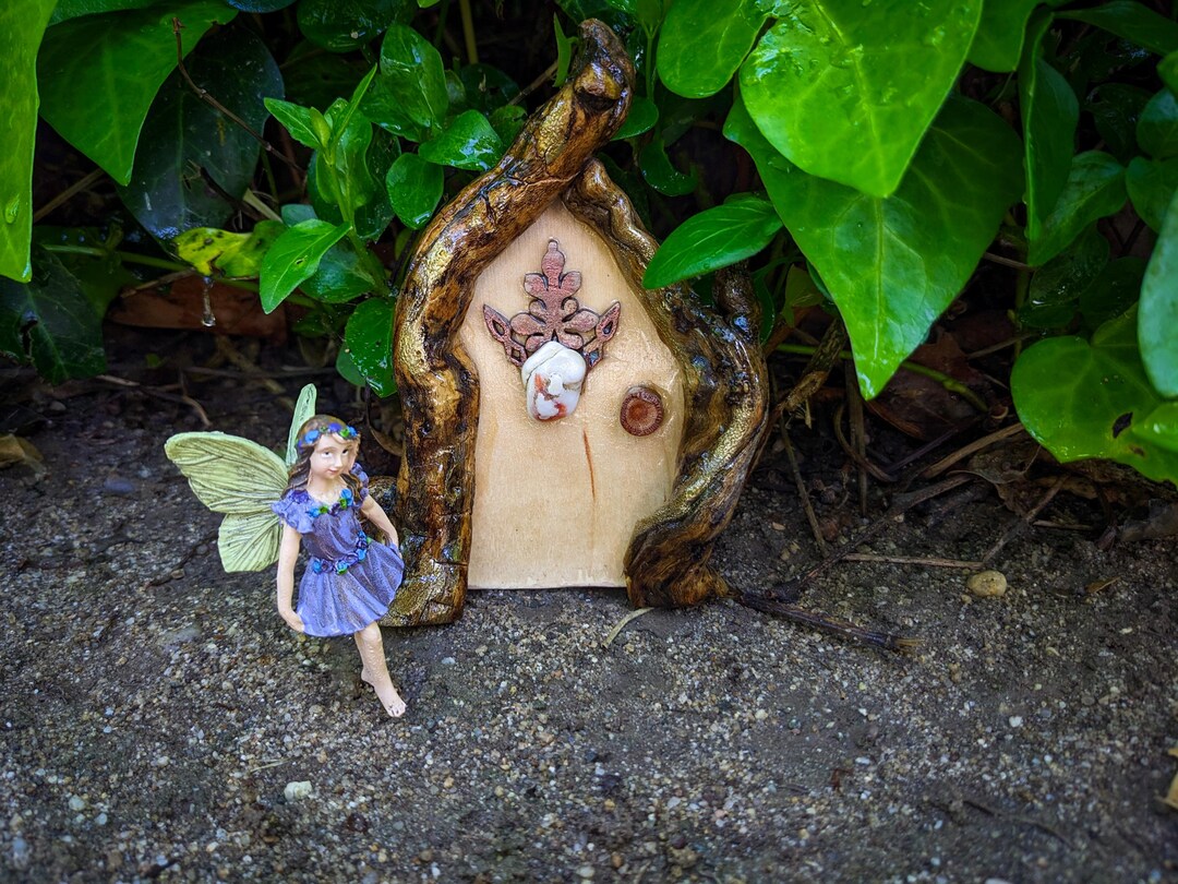 Fantasy Miniature Door With Native Wood and Shell Scrolling | Fairy ...