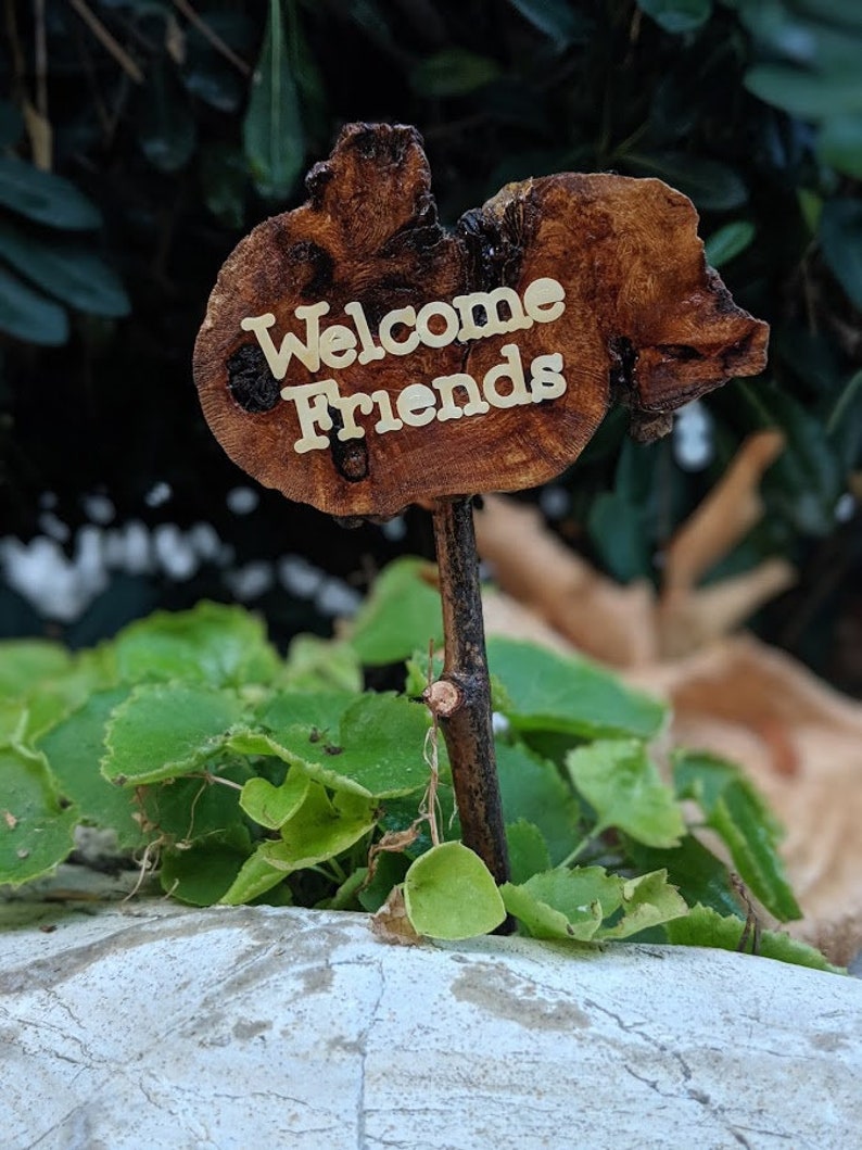 Fairy Garden Miniature Sign With Live Edge Welcome Friends - Etsy