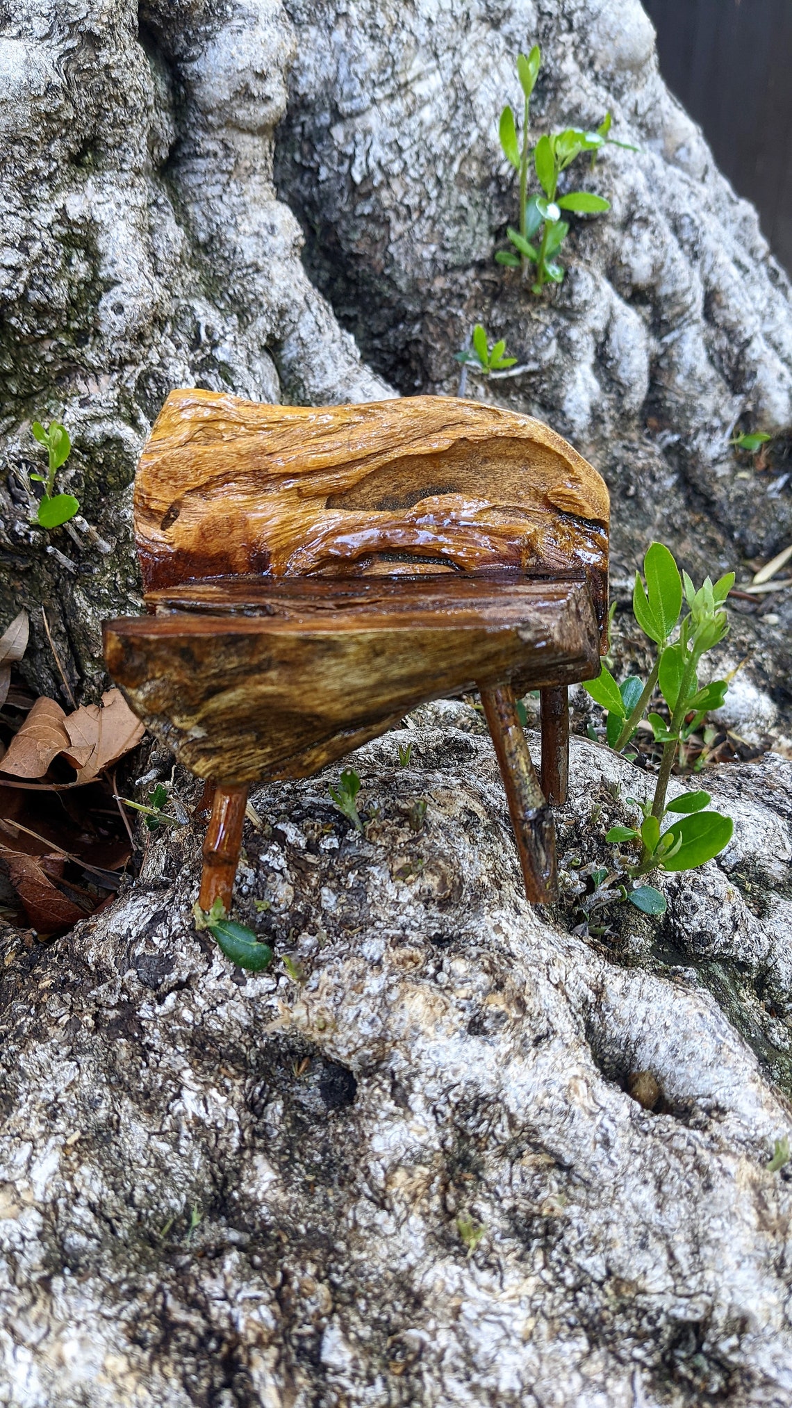Outdoor Fairy Garden Bench With Live Edge Gnome Bench - Etsy