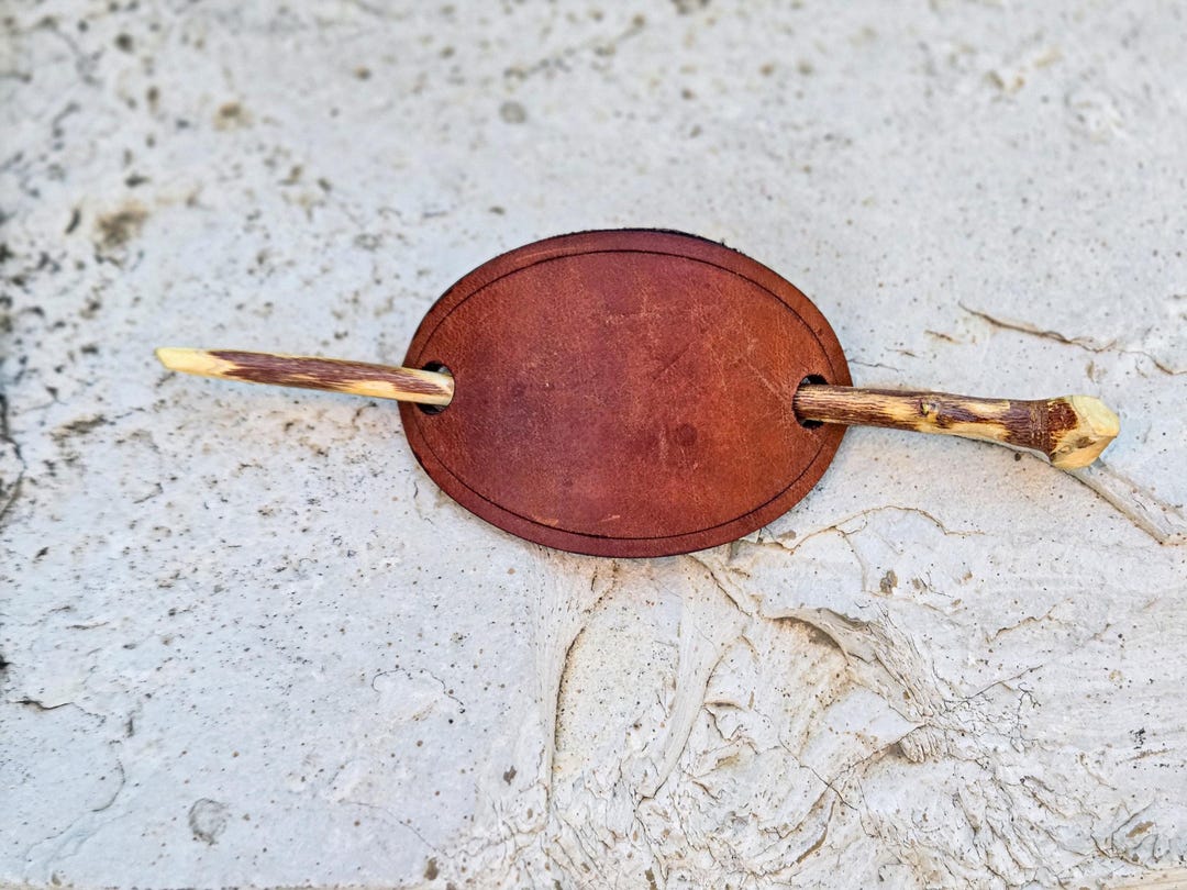 Basic Oval Leather Hair Slide With Unique Stick Pin, Handcrafted Boho ...