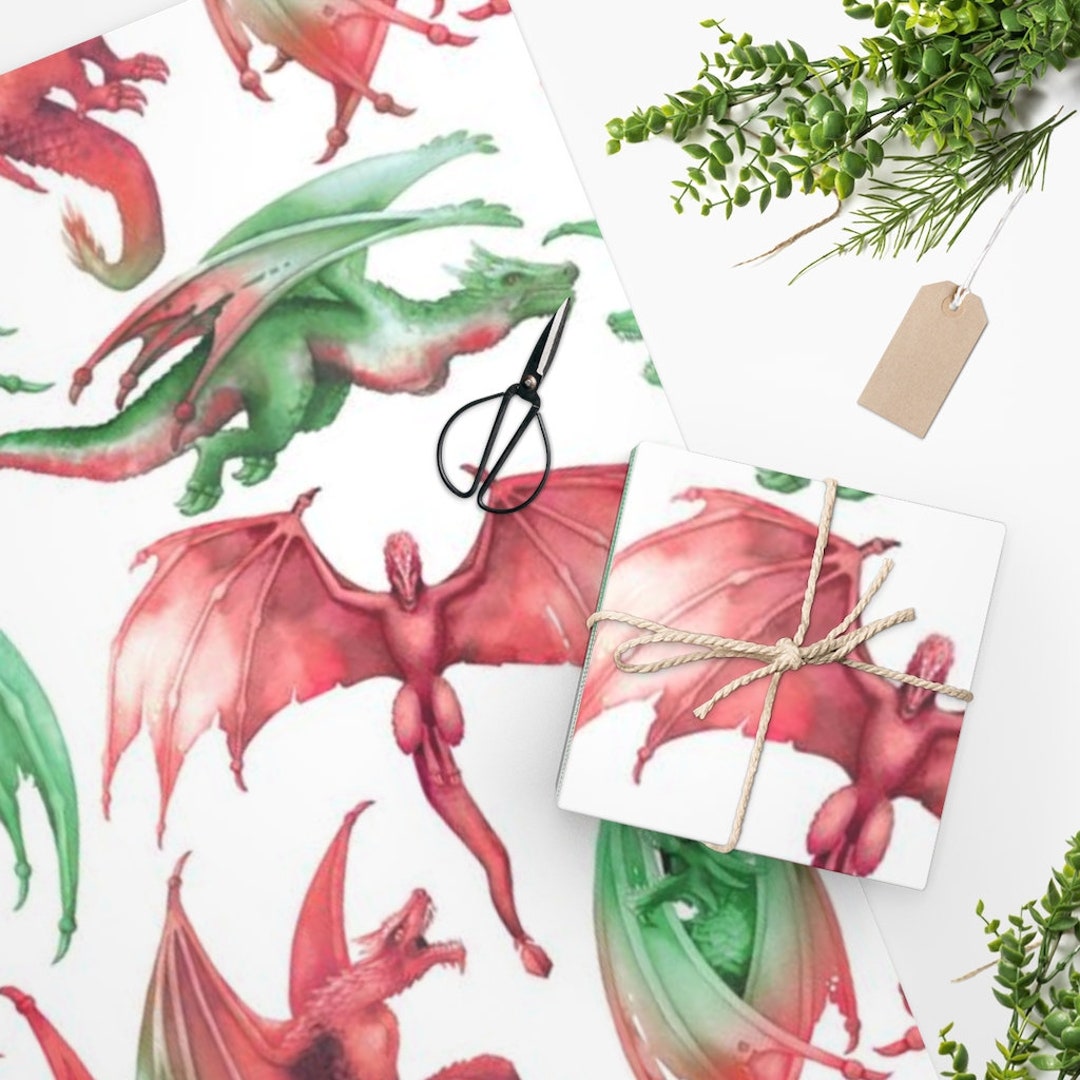 Winged Dragons Flying Wrapping Paper in Bright Colors - Etsy